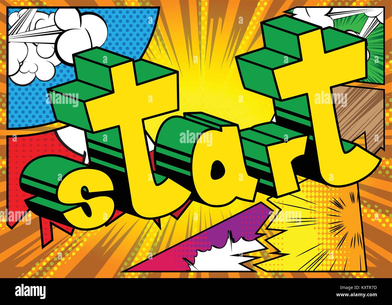 Start - Comic book style word on abstract background Stock Vector Image ...