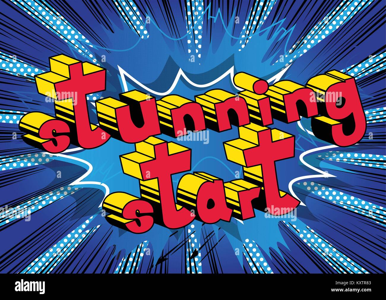 Stunning Start - Comic book style word on abstract background Stock ...