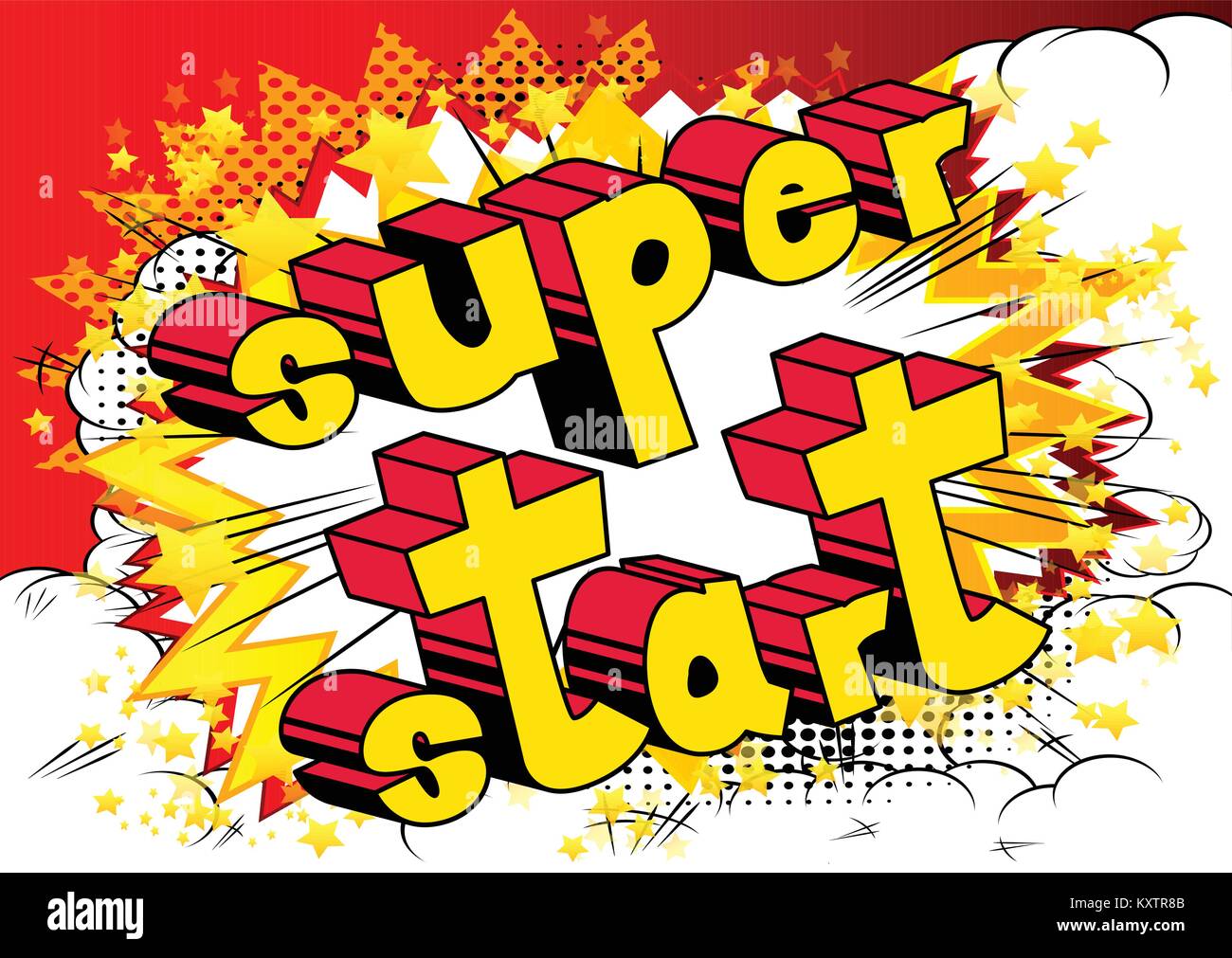 Super Start - Comic book style word on abstract background Stock Vector ...