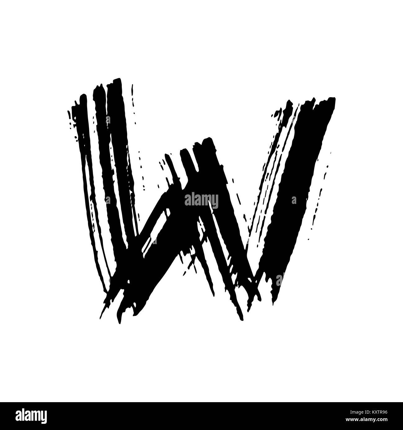 Letter W. Handwritten by dry brush. Rough strokes font. Vector ...