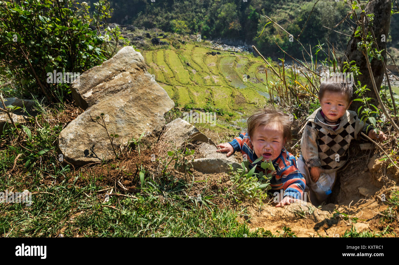Little girl crying after climbing paddy field slopes in sapa, Vietnam ...
