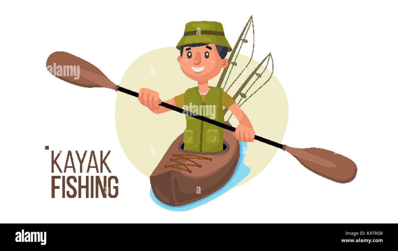 Paddling Kayak Vector. Summer Kayak Fishing. Fishermen Isolated Flat ...