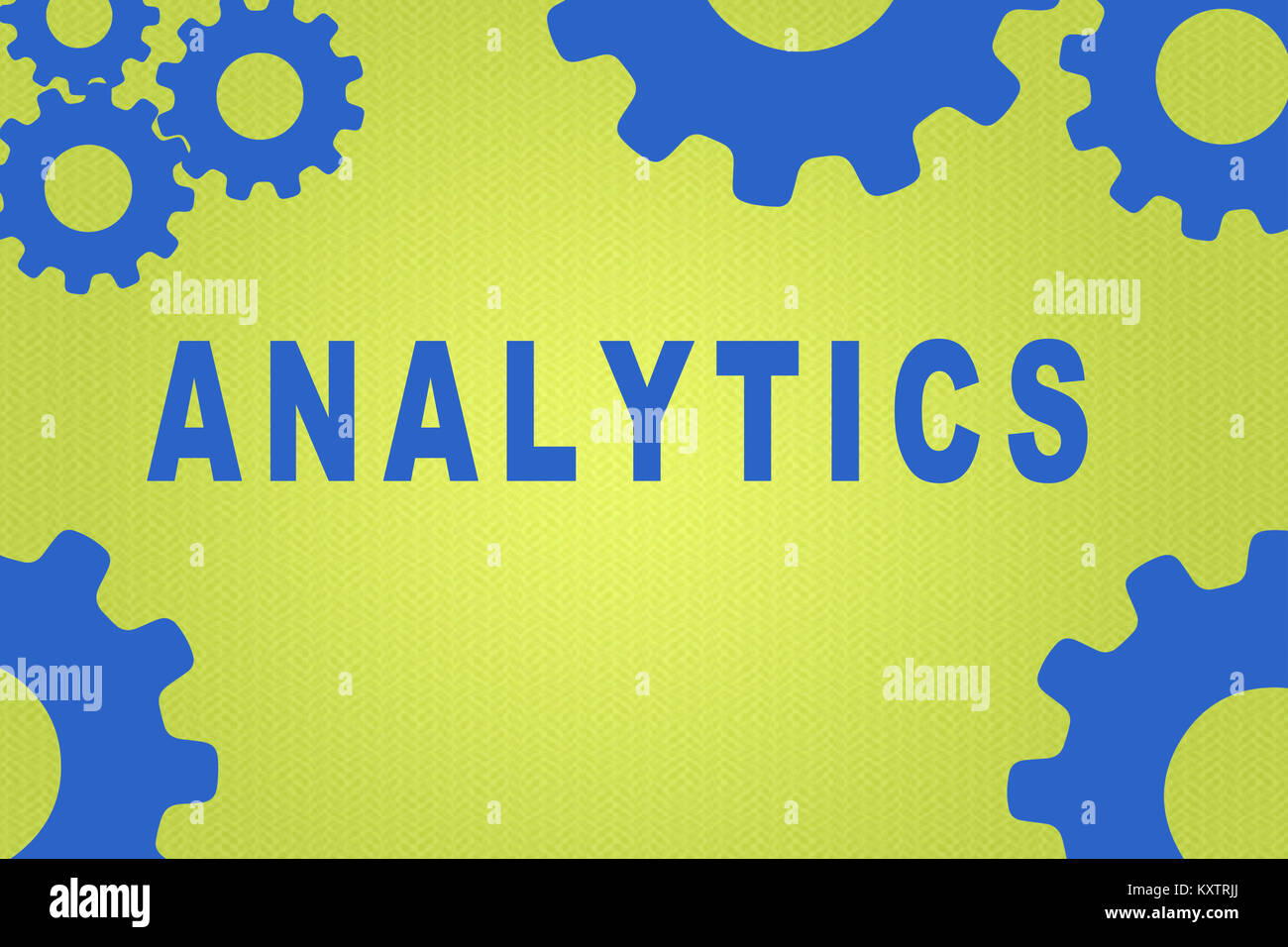 ANALYTICS sign concept illustration with blue gear wheel figures on ...