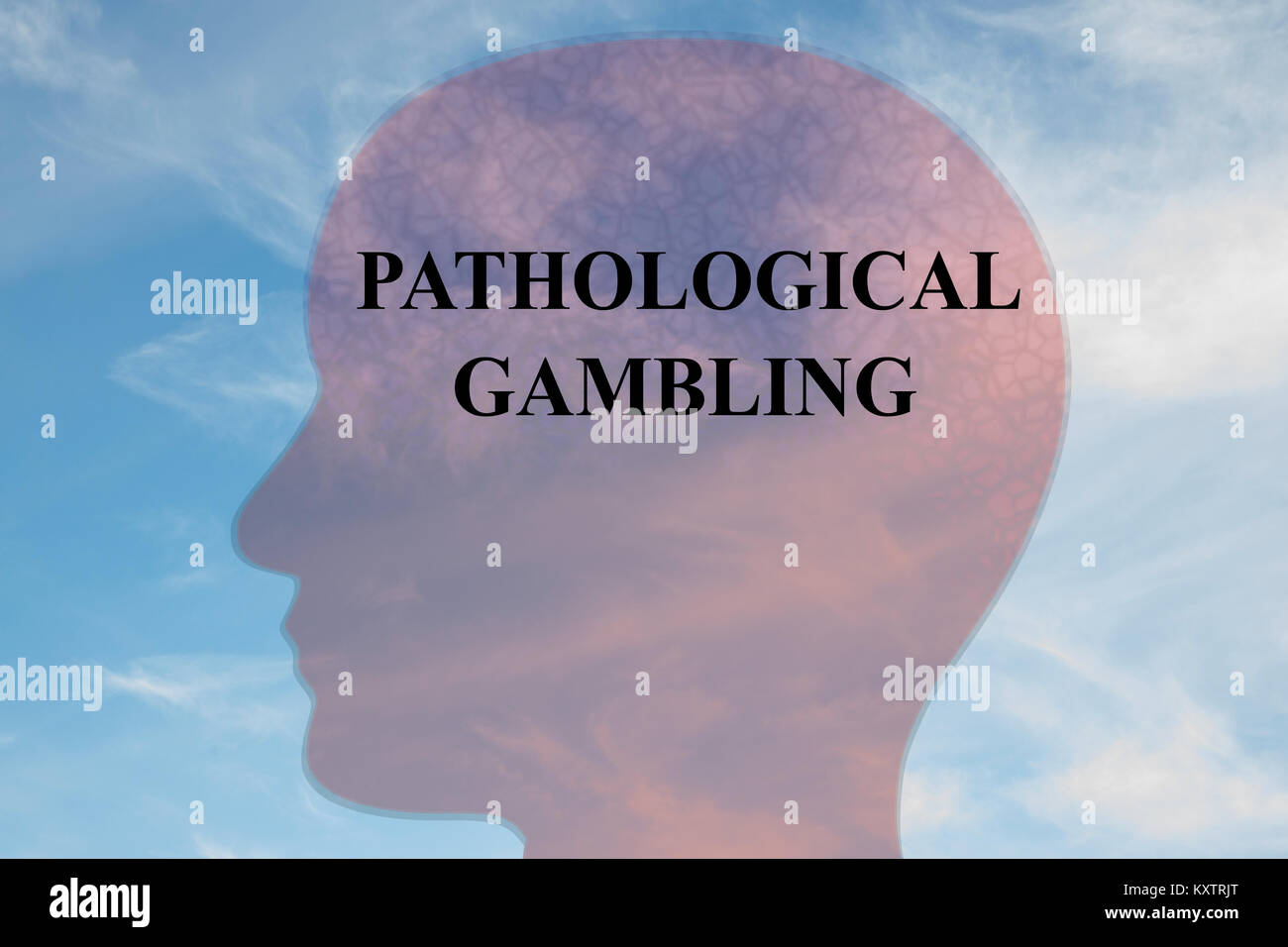 Render illustration of PATHOLOGICAL GAMBLING title on head silhouette ...