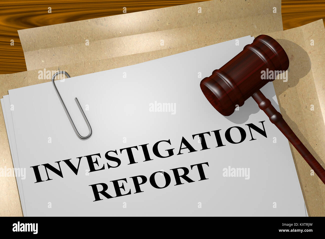 3D illustration of INVESTIGATION REPORT title on legal document Stock ...