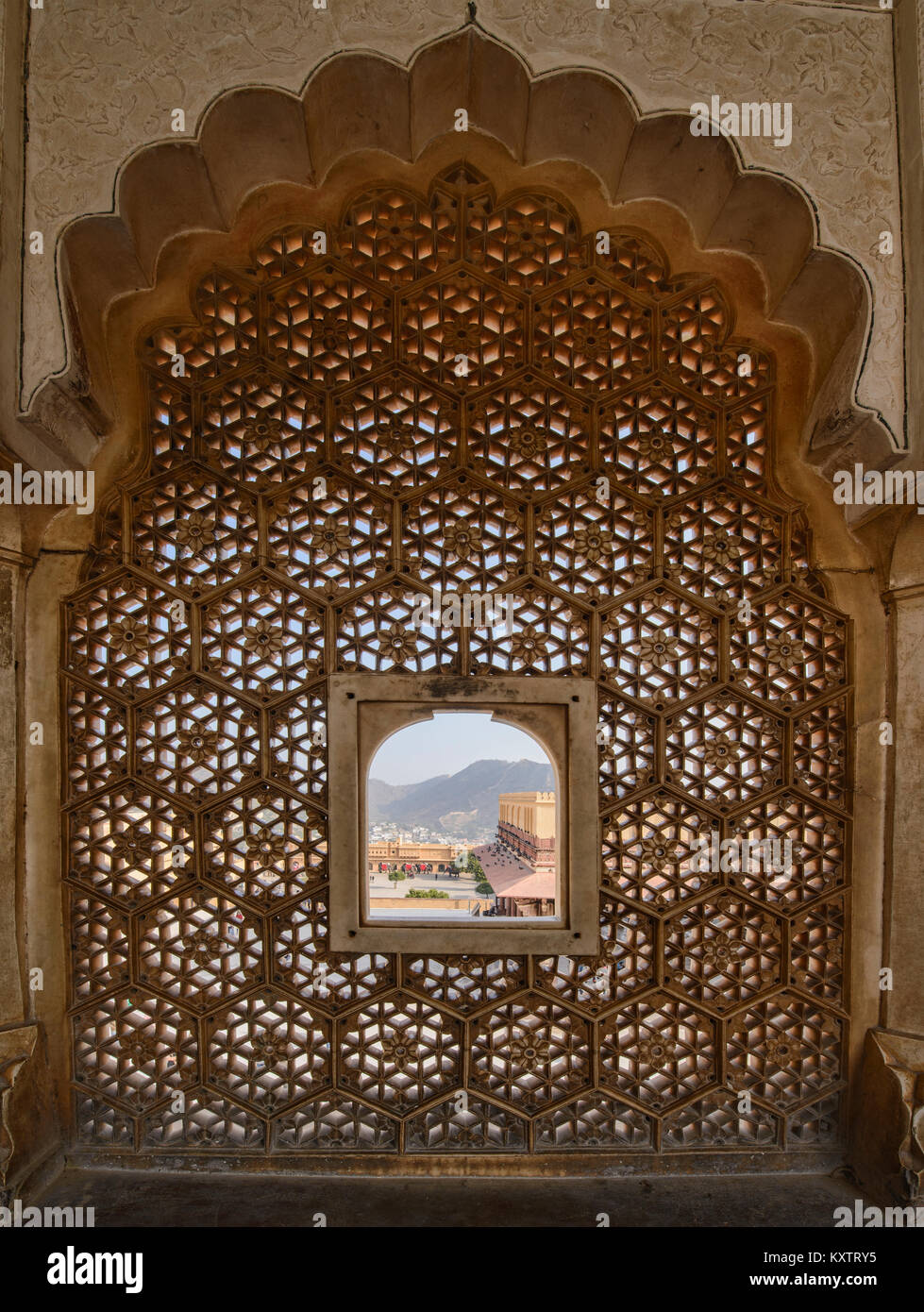 Stone carving of honeycomb pattern inside honeycomb at Amer Palace ...