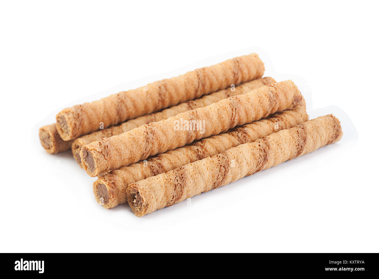Waffle rolls stick closeup isolated on white Stock Photo - Alamy
