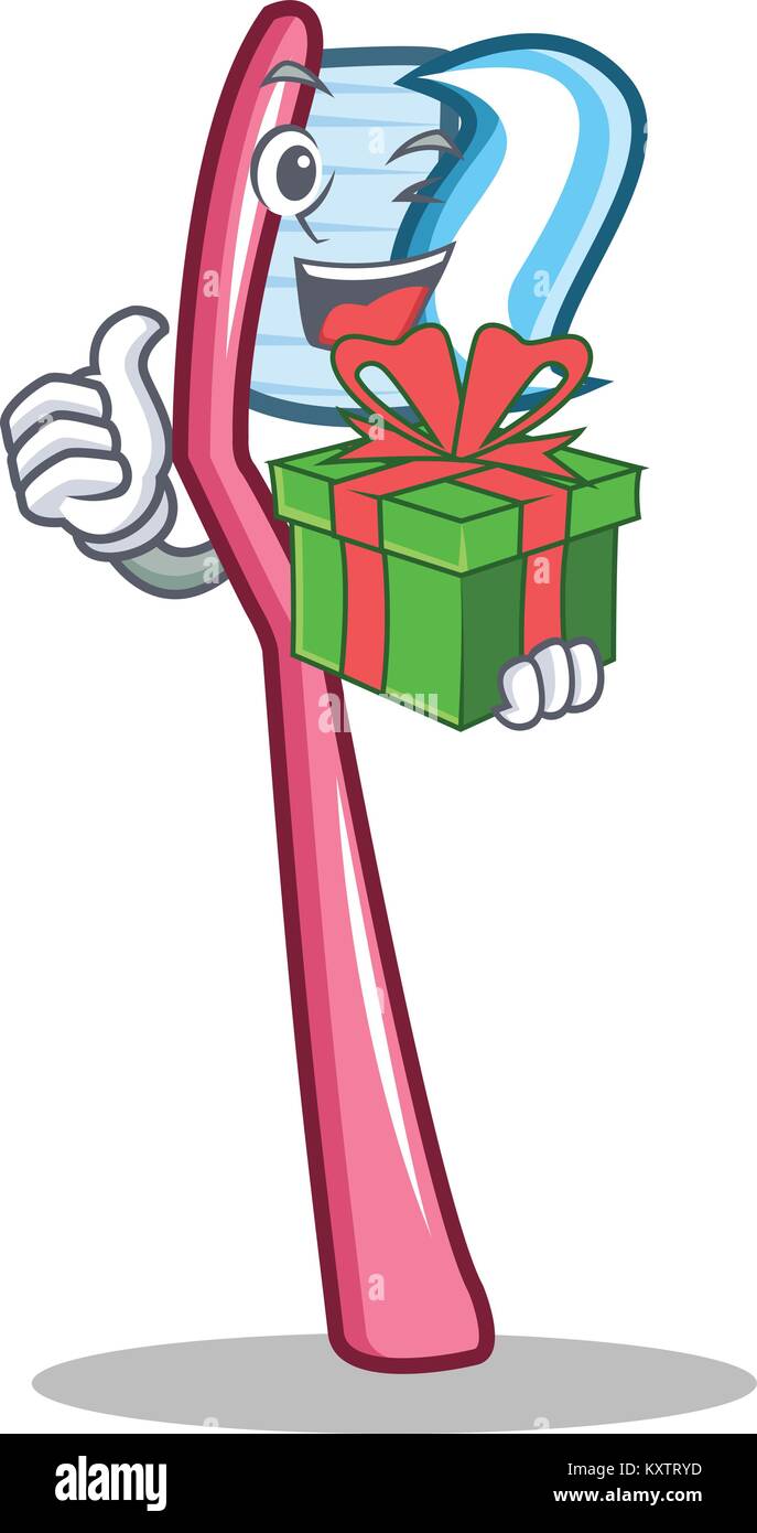 With gift toothbrush mascot cartoon style Stock Vector Image & Art - Alamy