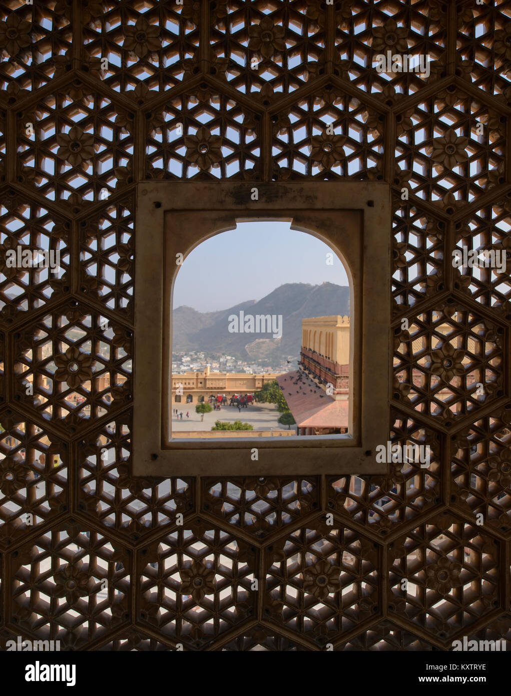 Stone carving of honeycomb pattern inside honeycomb at Amer Palace ...