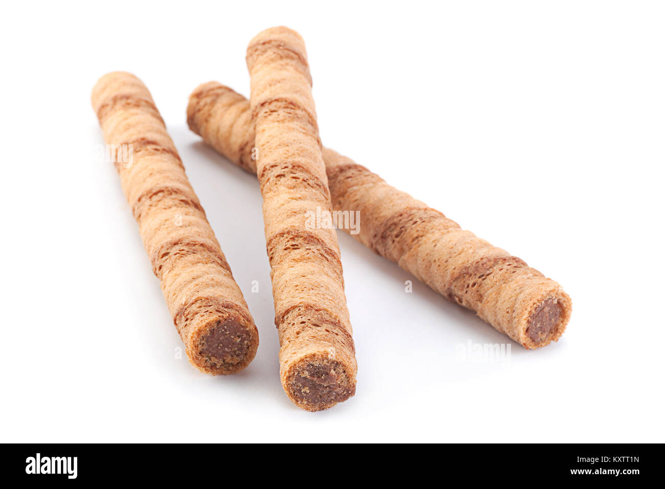 Waffle rolls stick closeup isolated on white Stock Photo - Alamy