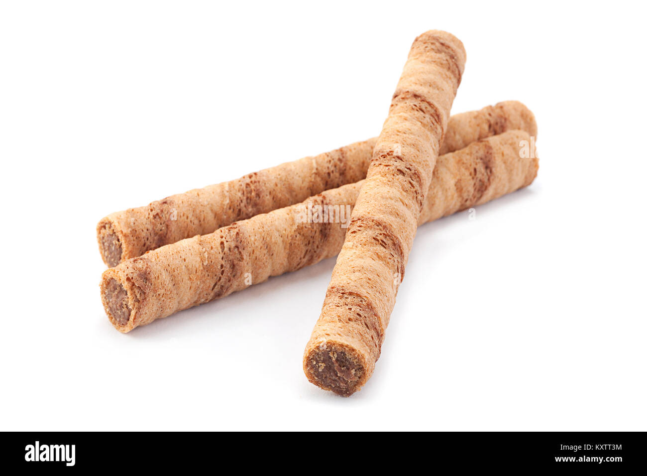 Waffle rolls stick closeup isolated on white Stock Photo - Alamy