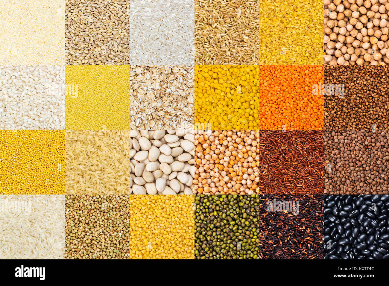 Collection of different groats backgrounds, cereals textures collection ...