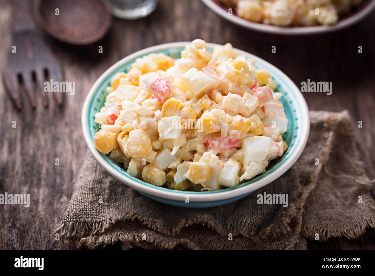 Salad with crab sticks, rice and corn Stock Photo - Alamy