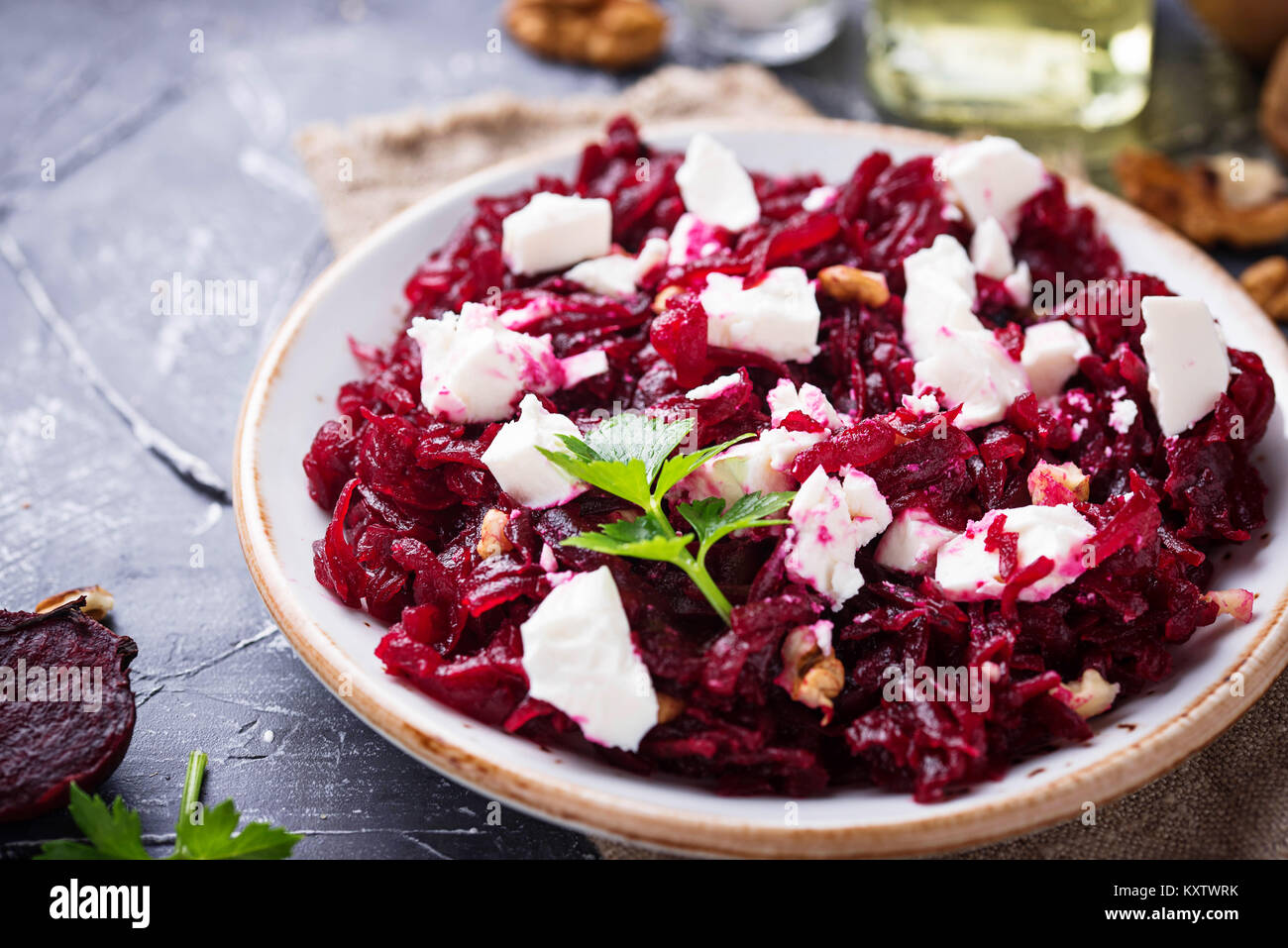 Healthy beetroot salad with feta and walnuts Stock Photo - Alamy