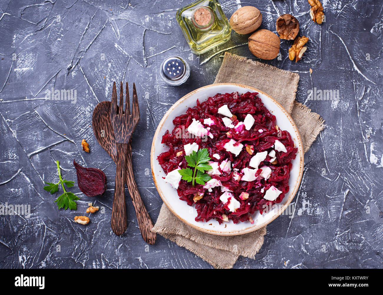Healthy beetroot salad with feta and walnuts Stock Photo - Alamy