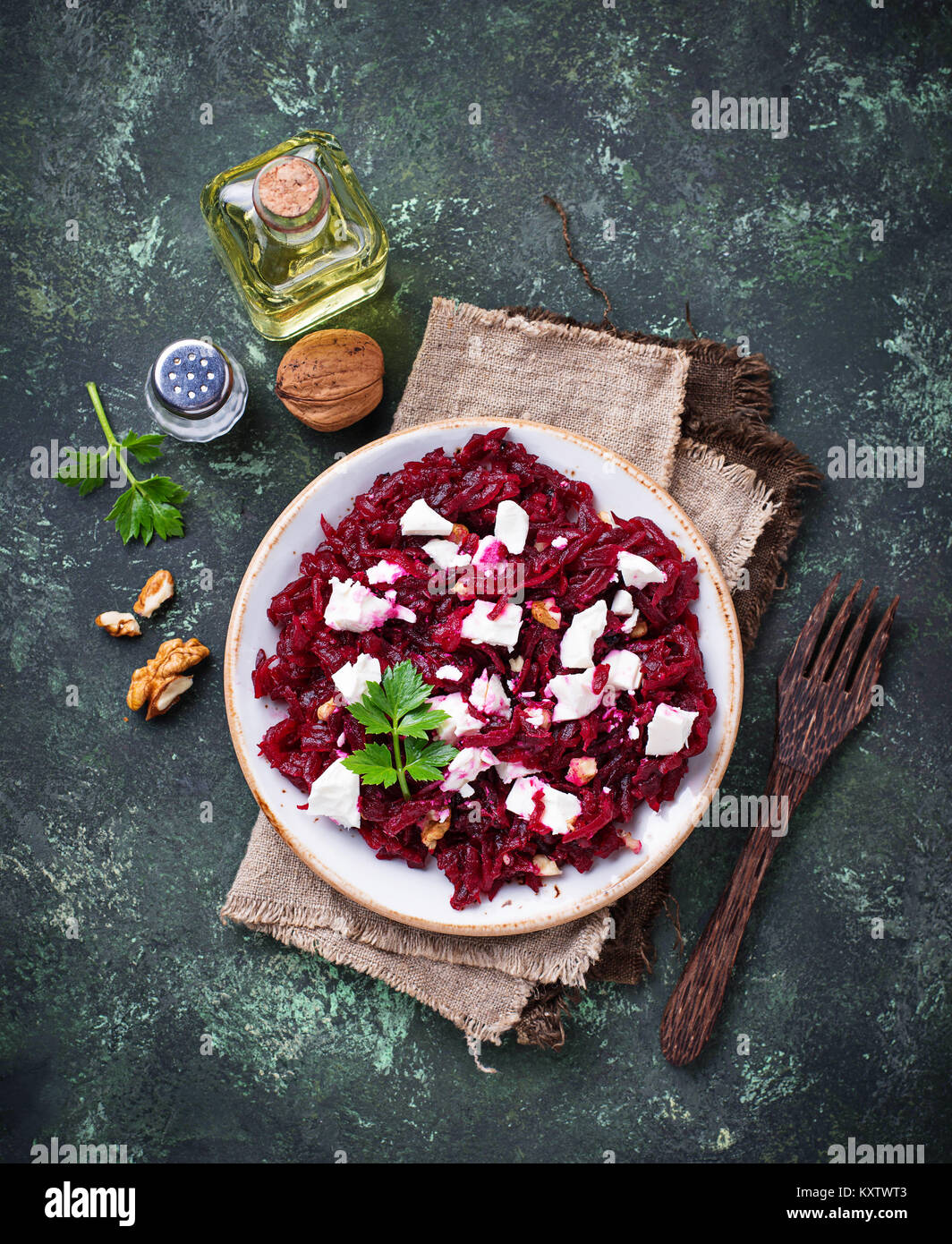Healthy beetroot salad with feta and walnuts Stock Photo - Alamy