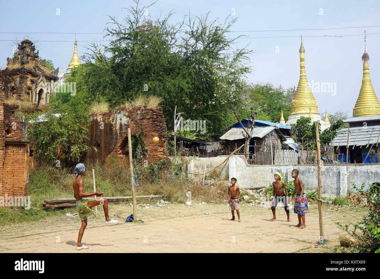 MANDALAY, MYANMAR - CIRCA APRIL 2017 Chinlone game on the Sagaing Hill ...