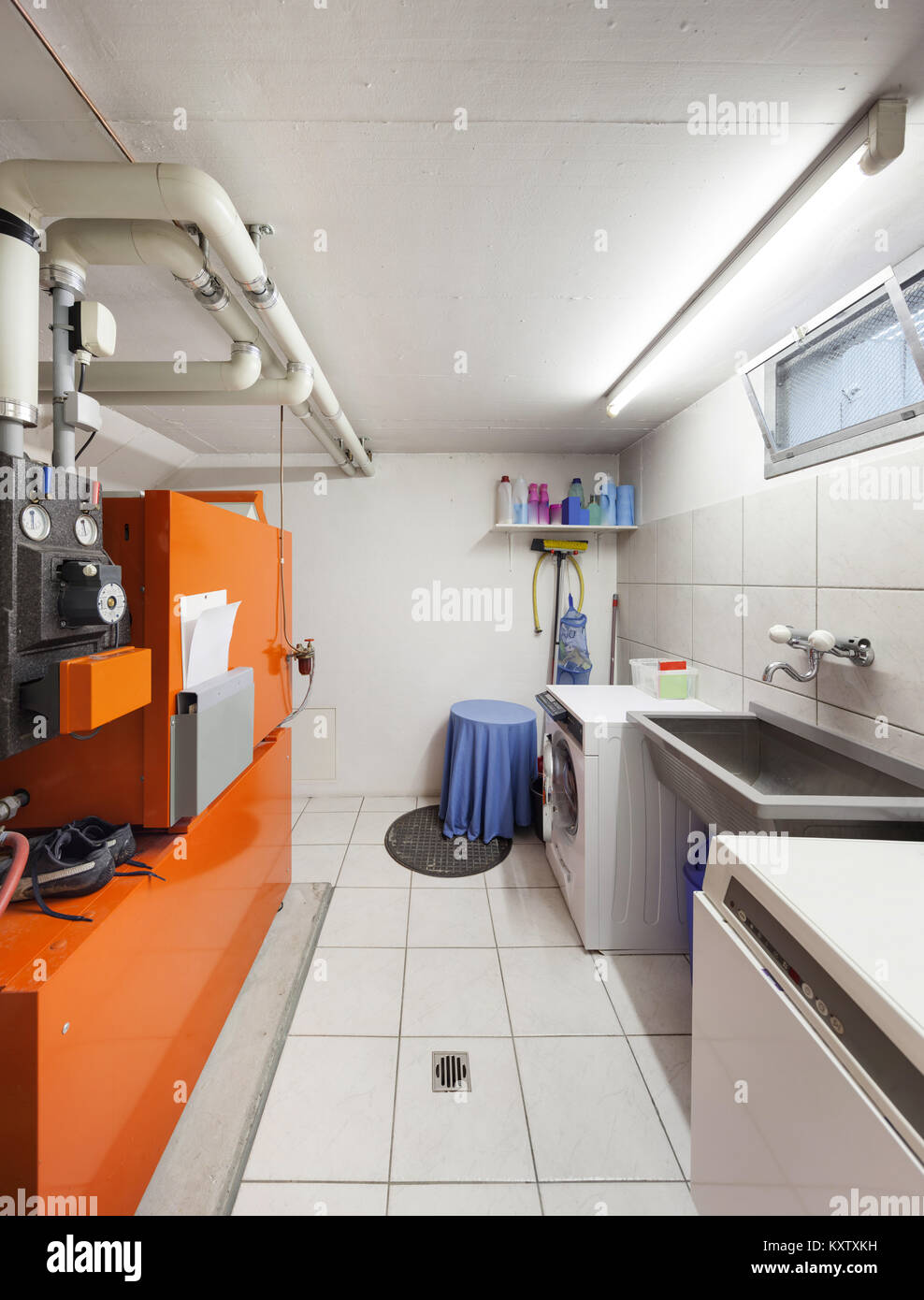 Interior of building, laundry in cellar room Stock Photo - Alamy