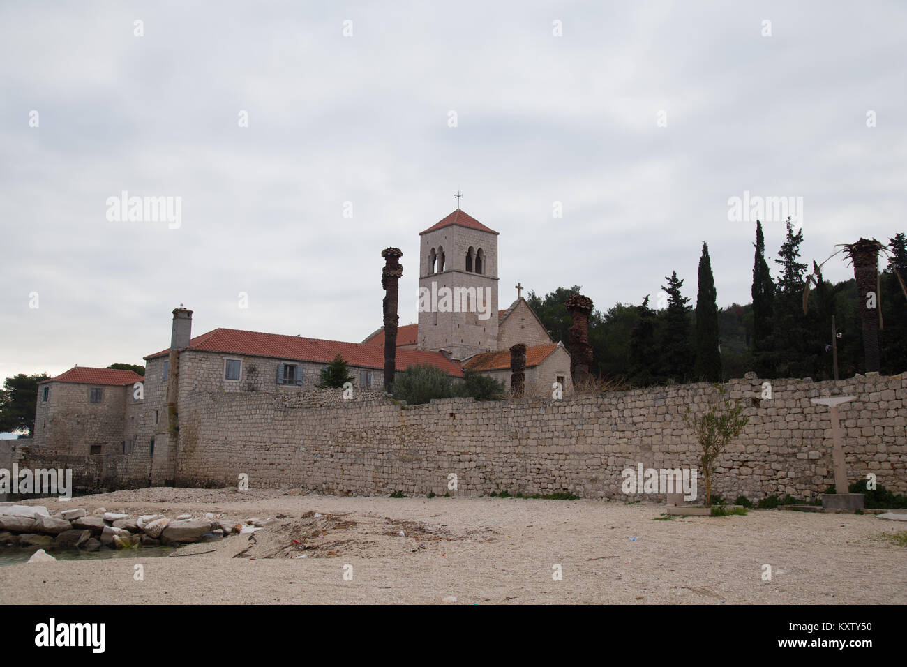Arbanija village on Ciovo Island in Croatia with its Sveti Kriz (Saint ...