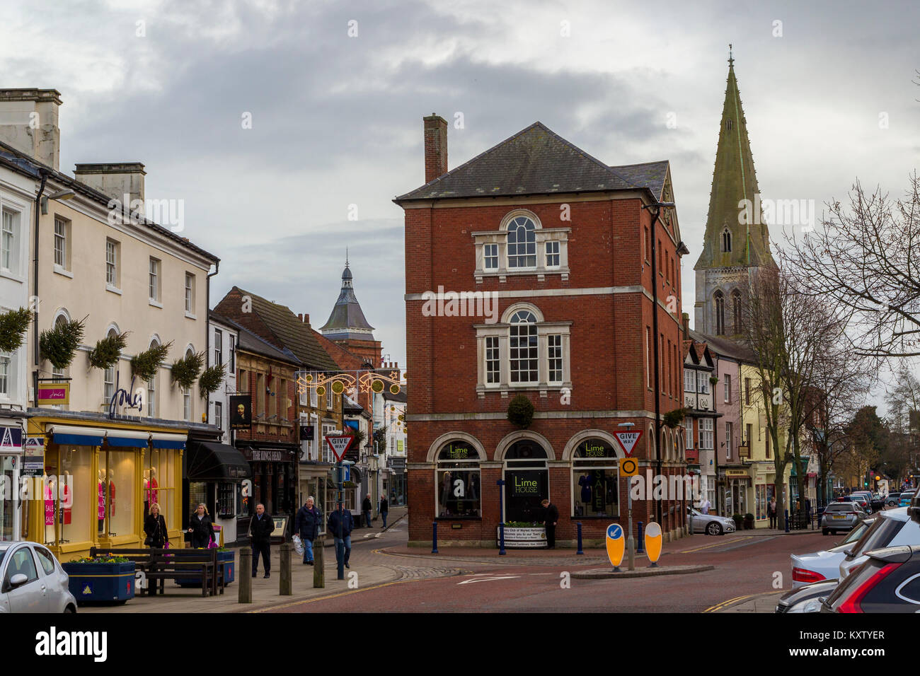 Historic shops high street market harborough leicestershire town hi-res ...