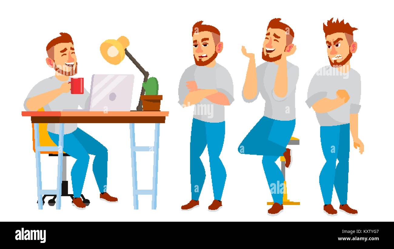 Business Character Vector. Working Boy, Man. Environment Process In ...