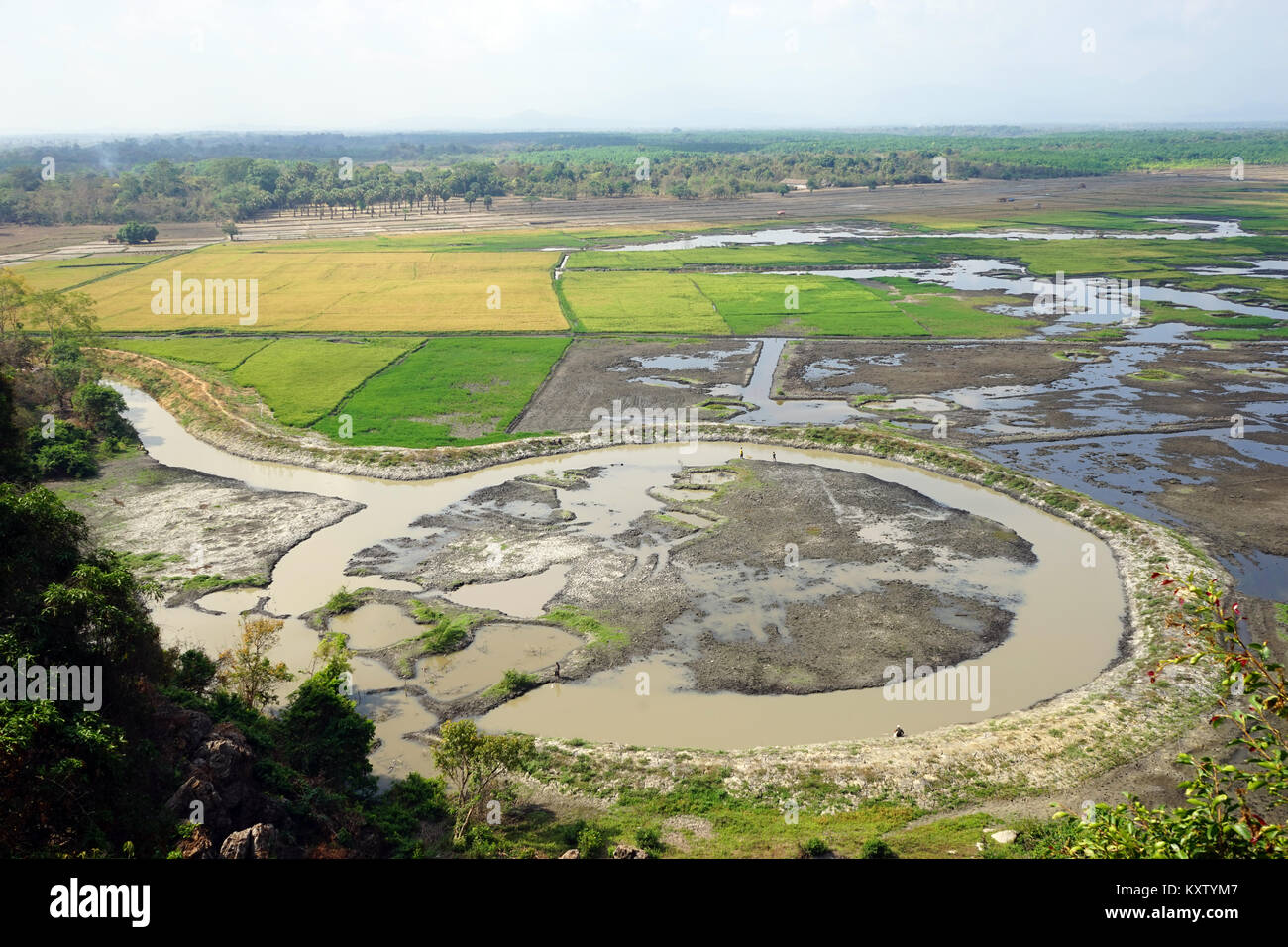Farmfields with big circle pond in Myanmar Stock Photo - Alamy