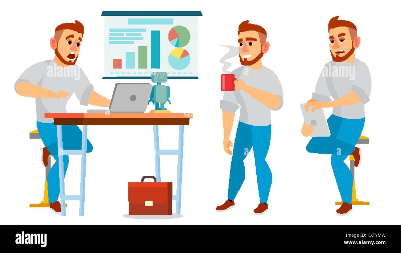 Business Character Vector. Working Male. Environment Process In Office ...