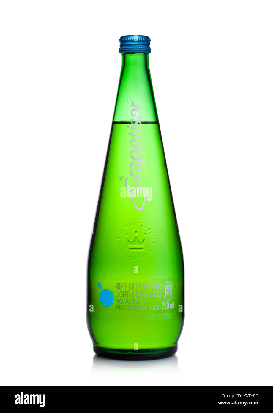 LONDON, UK - JANUARY 02, 2018: Bottle of Grapetiser grape juice gently ...