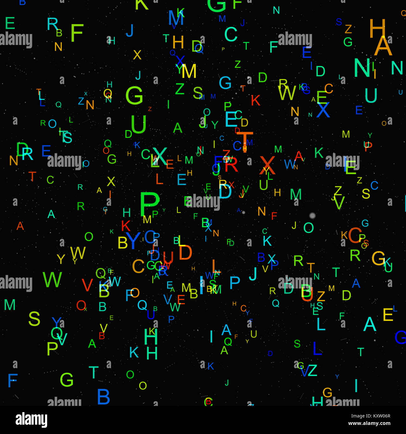 Abstract colorful alphabet fly on black background Stock Photo - Alamy