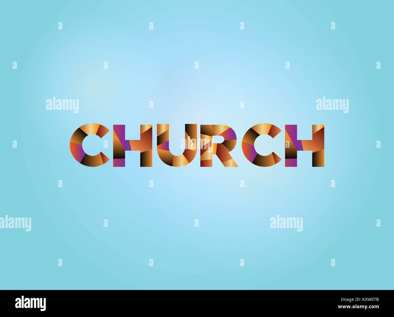 The word CHURCH concept written in colorful fragmented word art on a ...