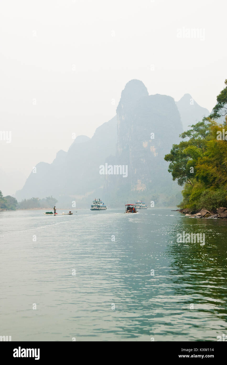 Landscape of Li River in Winter, Guilin, China - The Li River or ...