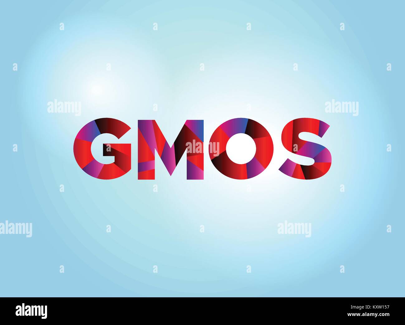 The word GMOs concept written in colorful fragmented word art on a ...