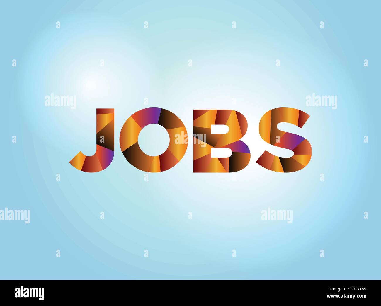 The word JOBS concept written in colorful fragmented word art on a ...