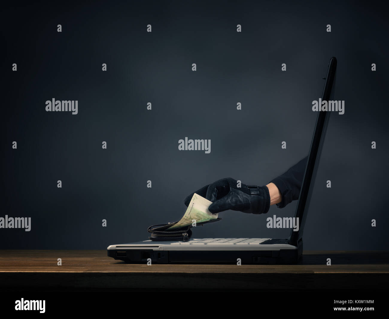 Cyberterrorism or hacking concept image, with laptop and hands with ...