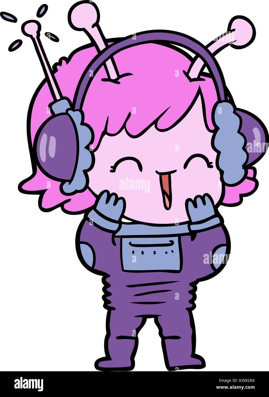 cartoon alien girl listening to music Stock Vector Image & Art - Alamy
