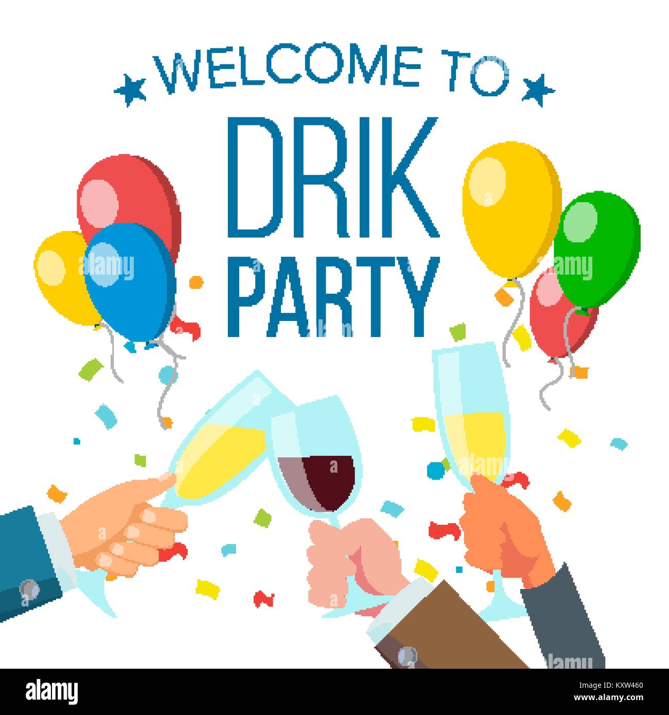 Drink Party Banner Vector. Raised Hands Holding Champagne And Beer ...