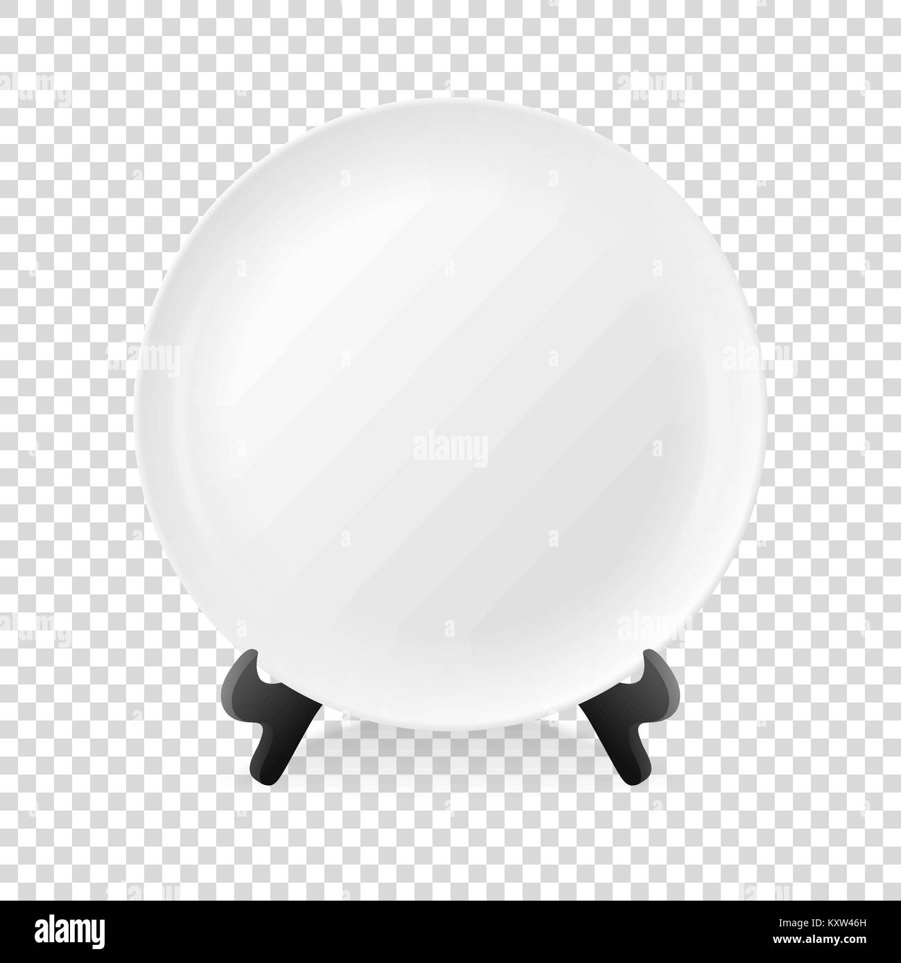 Realistic vector white food empty plate icon on a stand closeup ...