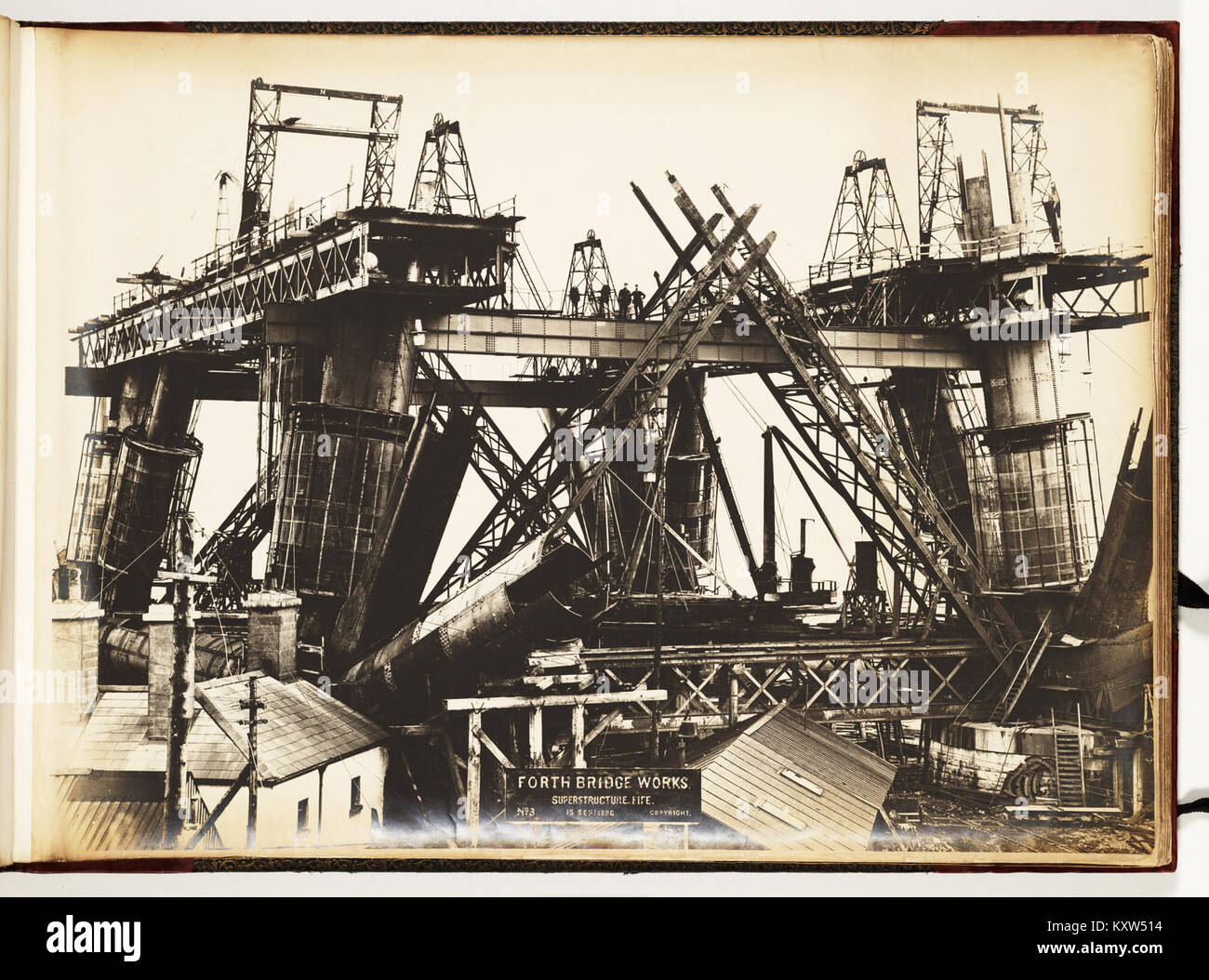 A historic photograph showing the construction of the Forth Bridge's ...