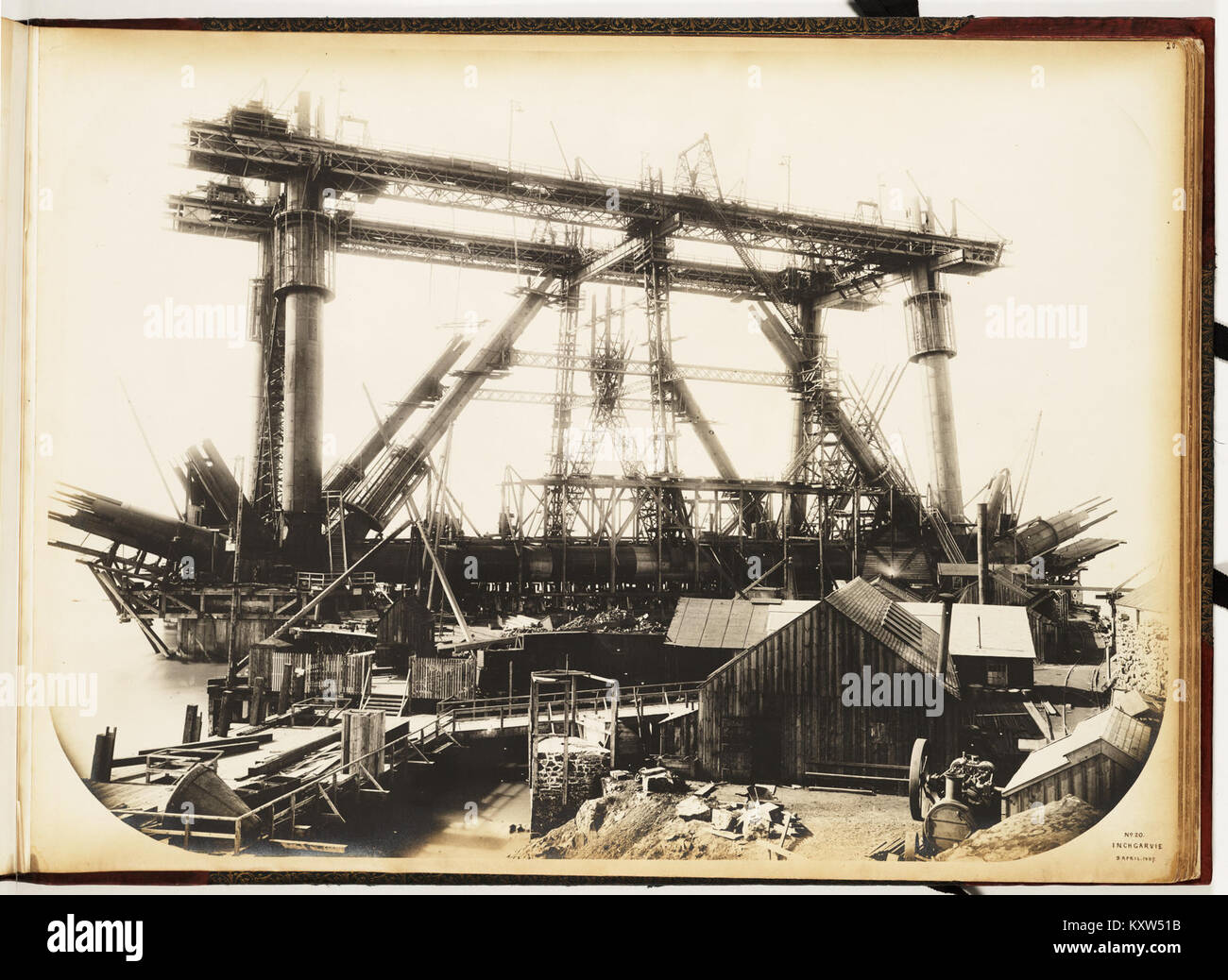 This image depicts the ongoing construction of the Forth Bridge ...