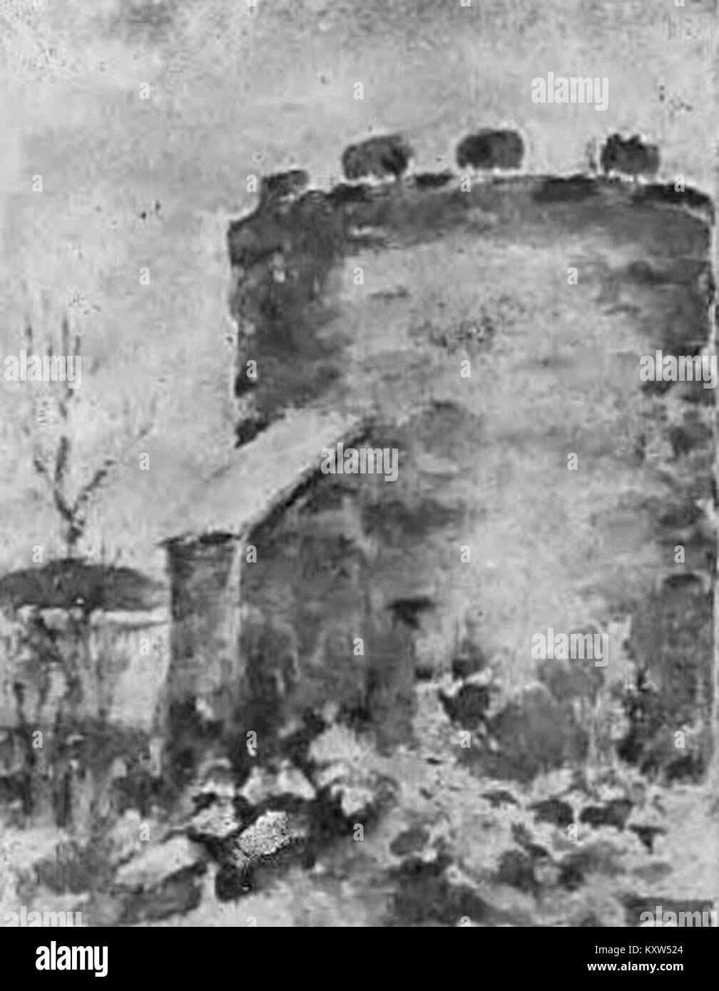 A painting by Władysław Lutecki depicts the fortified tower of Lesko ...