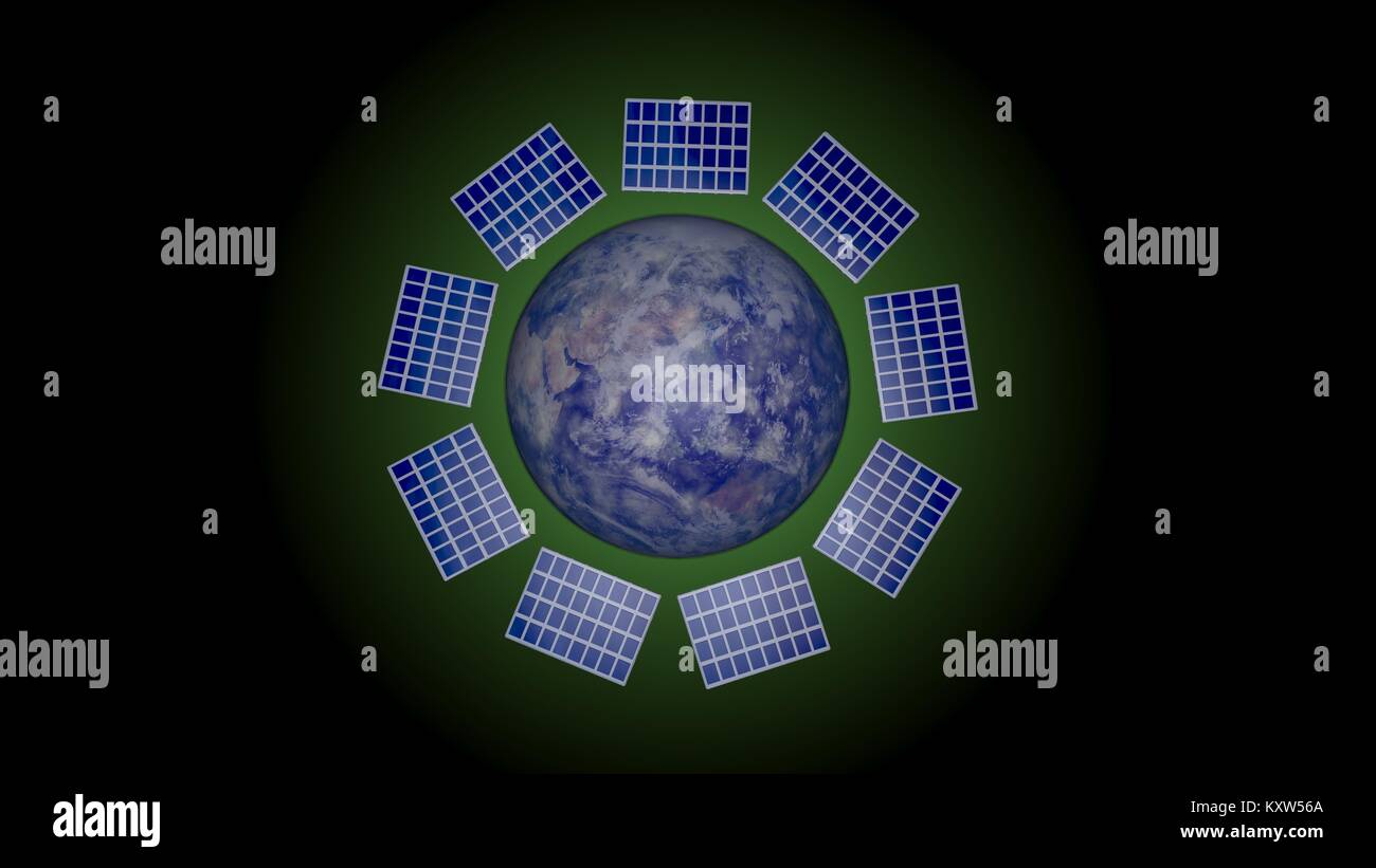 Solar panels circling Earth. Flat front view of solar panels Stock ...