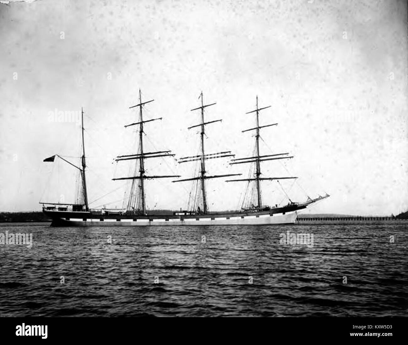 A photograph of the four-masted bark ELGINSHIRE at anchor in Washington ...