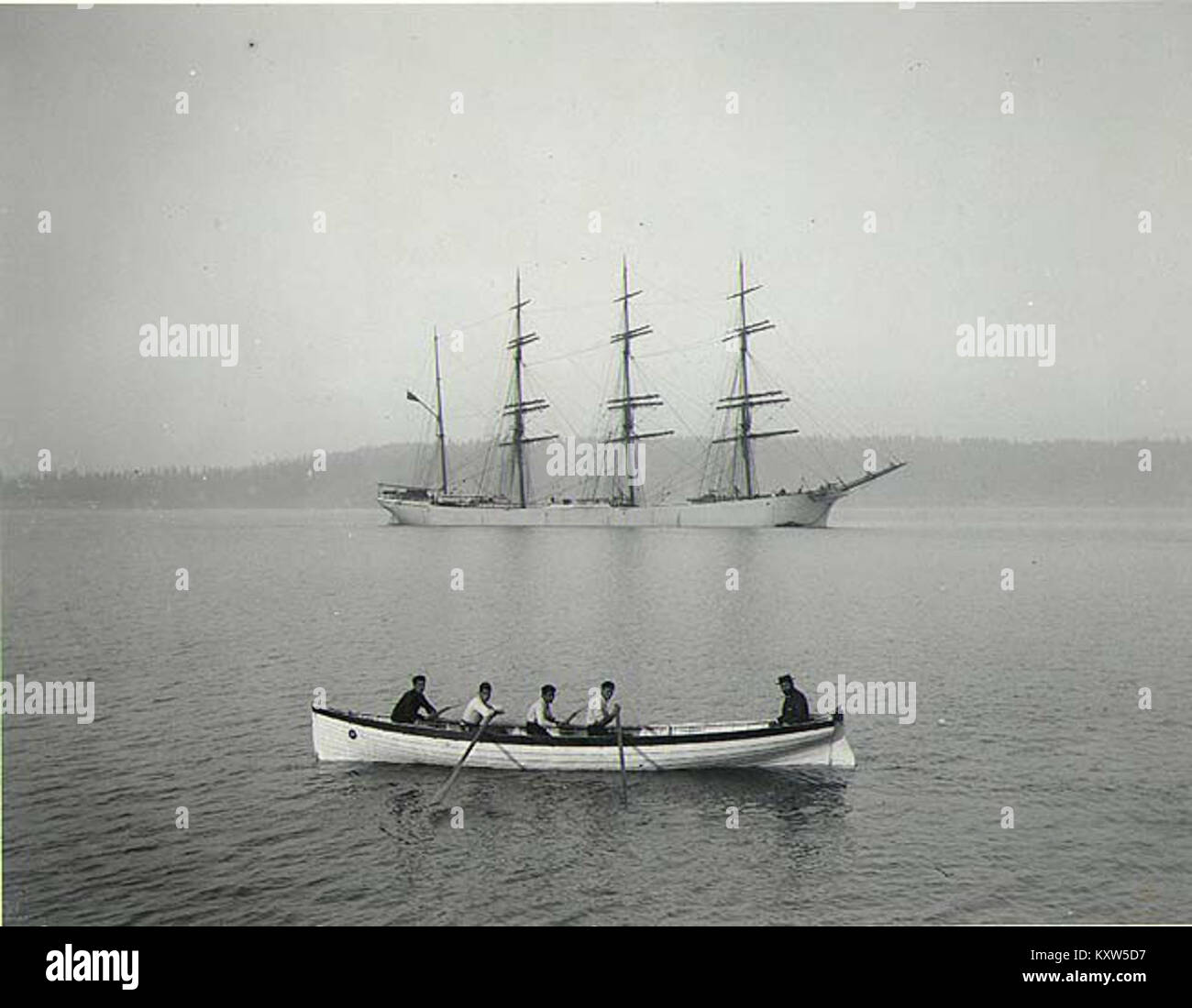 Four-masted bark FORTEVIOT at anchor in Commencement Bay, Tacoma ...