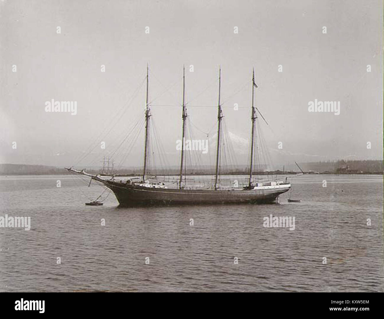 Four-masted schooner HERA at anchor in Elliott Bay, Seattle, Washington ...