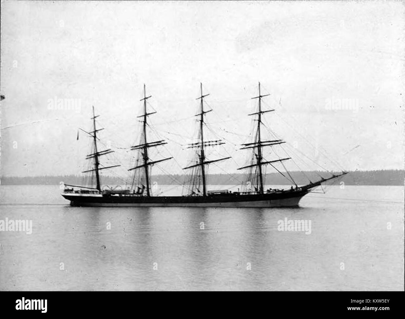 The four-masted ship DRUMBURTON is pictured at anchor in Washington ...