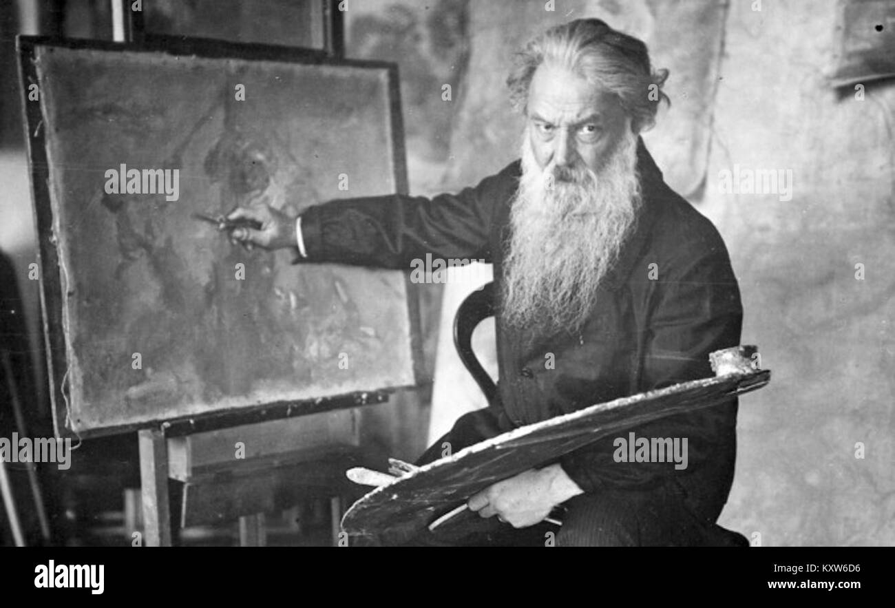 Fran Krasovec's artwork 'Rihard Jakopic v delavnici slika' depicts the ...