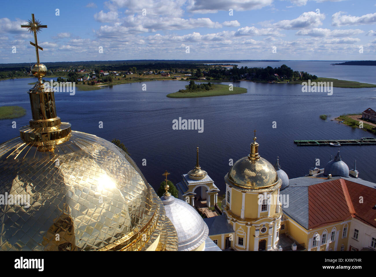 Golden cupola and monastery Nilova Pustyn, Seliger region, Russia Stock ...