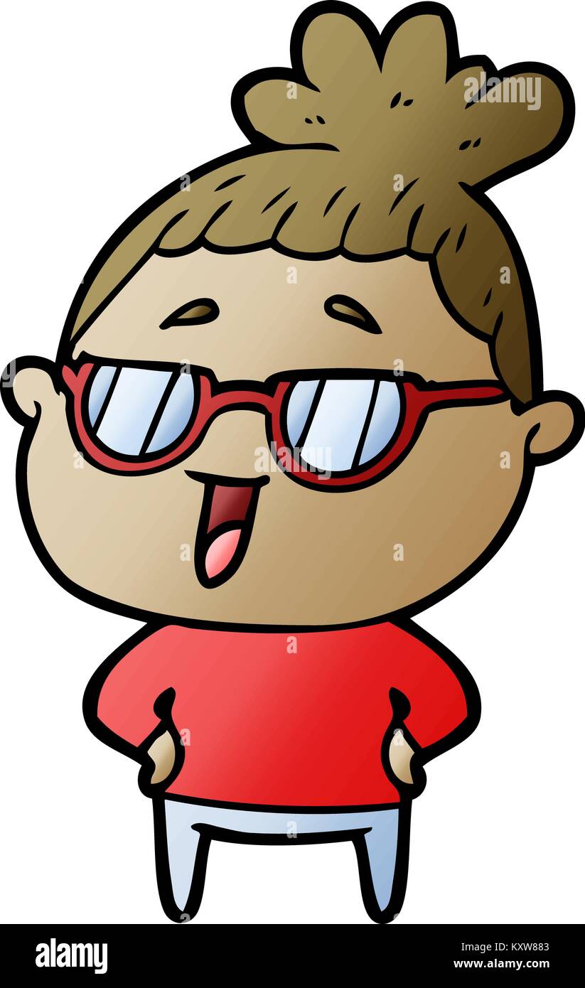 cartoon happy woman wearing spectacles Stock Vector Image & Art - Alamy