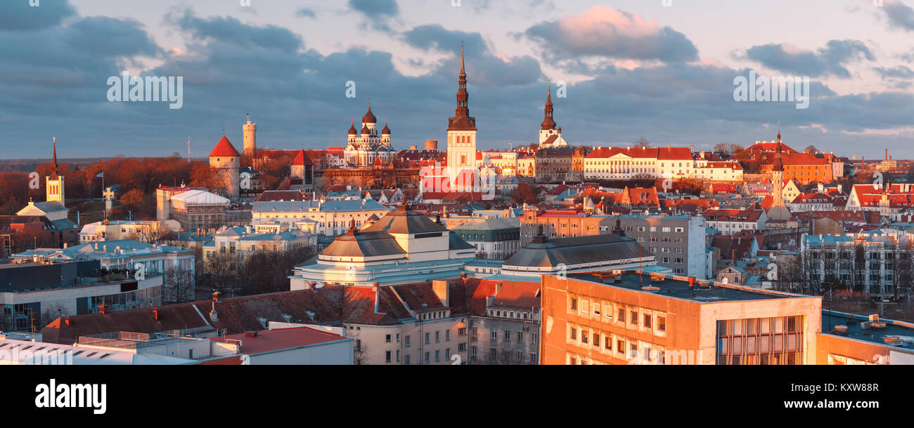 Aerial view old town at sunset, Tallinn, Estonia Stock Photo - Alamy