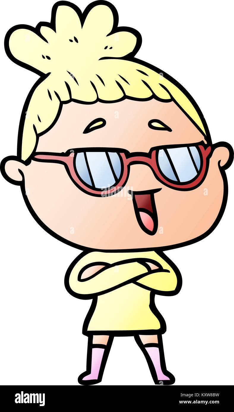 cartoon happy woman wearing spectacles Stock Vector Image & Art - Alamy